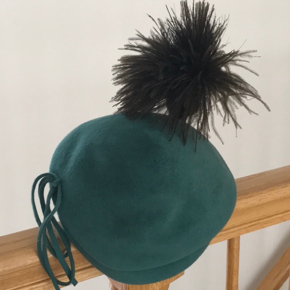 Bon-Rey | Accessories | Jaunty Vintage Teal Felt Hat With Marabou ...
